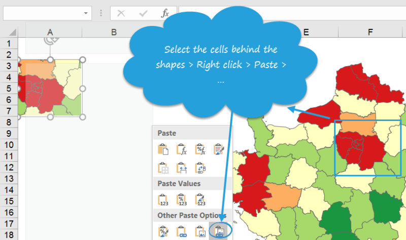 How to enlarge detailed parts of the map? Example for Excel Map France ...